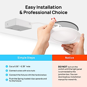 Consciot Ultra-Thin LED Recessed Lighting 6 Inch 12 Pack, Slim Junction Box, 2700k-5000k, CRI>90, 5CCT Dimmable Canless Retrofit Recessed Light Fixtures, 16W, 1150LM Wafer Downlight, ETL
