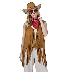 choyaxo Western Cowgirl Outfits Set Including Fringe Vest Cowgirl Hat Heart Shaped Sunglasses and Bandana for Women Halloween