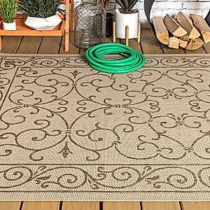 JONATHAN Y SMB106A-8 Charleston Vintage Filigree Textured Weave Indoor Outdoor Area Rug Classic Coastal Easy Cleaning Bedroom Kitchen Backyard Patio Non Shedding, 8 X 10, Beige/Brown