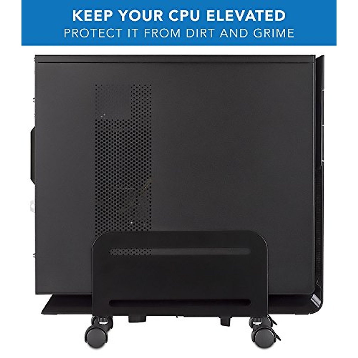 Mount-It! Rolling CPU Stand with Wheels, Heavy Duty Desktop Computer Tower Cart with Ventilation and Adjustable Width from 4.87 to 8.5 Inches, Steel