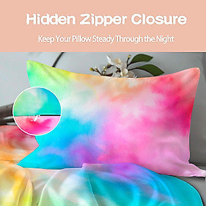 Sinpooo Satin Pillowcase for Hair and Skin,Softer Than Mulberry Silk Pillow Cases 1 Pack, Satin Pillowcases with Zipper, Cooling Pillow Cases Standard Size, Rainbow Tie Dye
