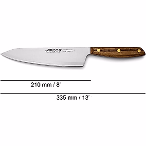 ARCOS Professional Kitchen Knife Set 3 pieces Nitrum Stainless Ste. Ovengkol Wood Handle 100% natural FSC. Series Nordika. High precision cut. Color Brown.
