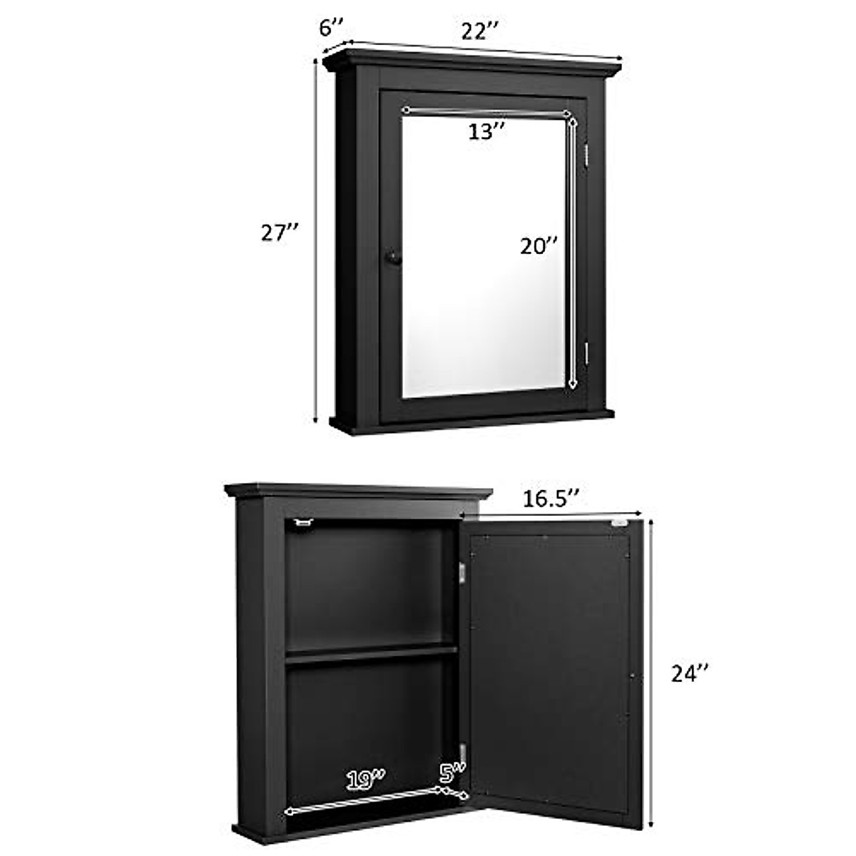 Tangkula Bathroom Cabinet with Mirror, Mirrored Wall-Mounted Storage Medicine Cabinet with Single Door & Adjustable Shelf in 5 Positions, Multipurpose Wall Cabinet for Bathroom Vestibule (Black)