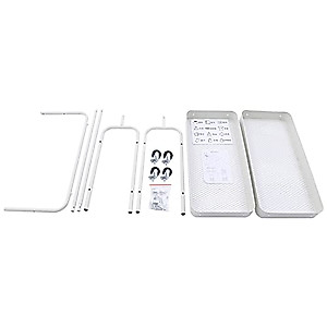 2-Tiers Clothes Rack Freestanding Clothing Garment Rack with Metal Basket Rolling Storage Clothes Shelves Portable Organizer Coat Rack for Entryway Home Bedroom Laundry Small Place (White)