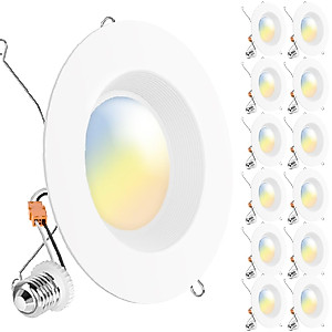 Sunco 12 Pack 5/6 Inch LED Can Lights Retrofit Recessed Lighting Selectable 2700K/3000K/3500K/4000K/5000K Dimmable Baffle Trim 13W=75W 1050 LM Replacement Conversion Kit UL