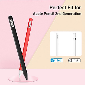 Case for Apple Pencil 2nd Generation: 2 Pack Protective Silicone Cover + 4 Nibs Cover for iPad Pro 11 12.9 Inch, Soft Sleeve Compatible with Magnetic Charging and Double Tap- Black,Red