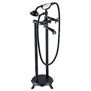 Retro Bathtub Faucet Freestanding Black Bronze Bathtub Faucet with Hand Shower, Brass Bathtub Mixer Floor Mounted Bathtub Faucet Double Handle Bathtub Mixer,Black Bronze a (Color : Black Bronze B)
