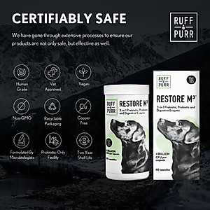 Ruff & Purr Probiotics for Dogs – Multi-Strain Probiotics and Prebiotics for Gut Health, Immune Support, Healthy Skin and Coat – Clinically Studied DE111 & PreforPro – 60 Easy to Give Capsules