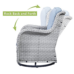 HUMMUH Patio Furniture 6 Pieces Outdoor Furniture Set Wicker Outdoor Sectional Sofa with Swivel Rocking Chairs,Patio Ottomans,Patio Coffee Table(Light Grey/Light Blue)