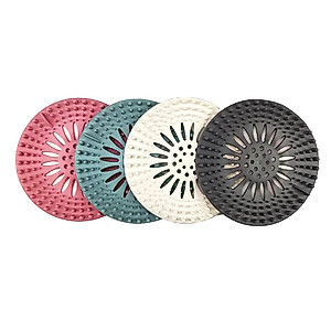 Drain Strainer Hair and Debris Catcher Set Shower and Sink Drain 4 Pack, 5.12” *5.12” *0.48”, White, Blue, Pink, Dark Gray