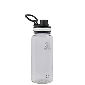 Takeya 32 oz Tritan Plastic Sport Water Bottle with Spout Lid, Premium Quality, BPA Free Food Grade Materials, Clear