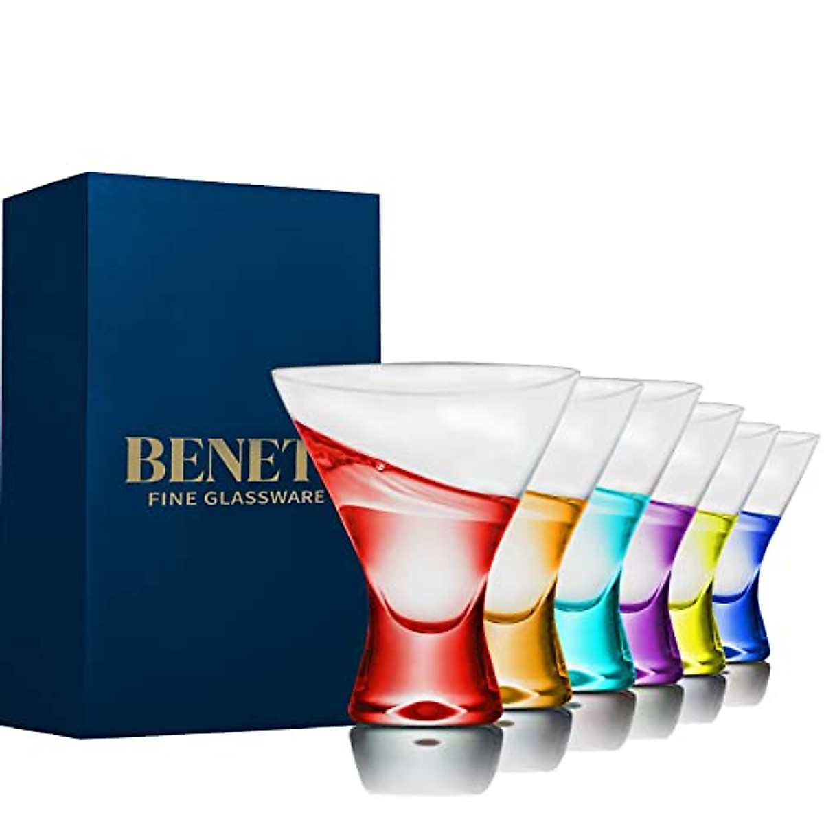 Colored Martini Glasses Set of 6 - 8 Oz Colored Margarita Glasses, Colorful Martini Glasses European Cocktail Glasses, Stemless Martini Glasses, Coupe Glasses, Dishwasher Safe, Glass Cups for Party