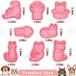 8 Pcs Cat Cookie Cutters with Plunger Stamps Set 3D Cat Paw Shape Biscuit Cutter Funny Cartoon Cookie Stamps Stamped Embossed Cat Cookie Cutters for Treats DIY Cookie Cake Baking Supplies