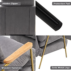 MCombo Accent Recliner with Ottoman, Fabric Arm Club Chair with Metal Legs, Adjustable Backrest and Pillow, Single Sofa Chair for Living Room Bedroom 4058 (Dark Grey, Golden Frame)