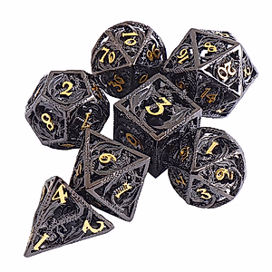 hong hui Pure Copper Hollow Metal Dice Set DND Polyhedral D&D Dragon Dice for Dungeons and Dragons Pathfinder Shadowrun Role Playing Games dice RPG Black Gold