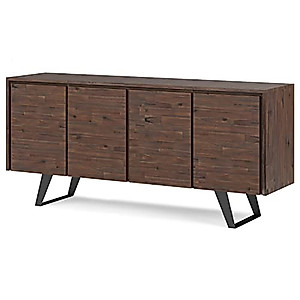 SIMPLIHOME Lowry SOLID ACACIA WOOD 66 Inch Wide Modern Industrial Large 4 Door Sideboard Buffet in Distressed Charcoal Brown, For the Dining Room and Kitchen