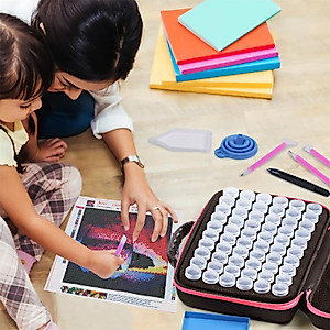 awersy 60 Slots Diamond Storage Box with Tools,Diamond Painting Storage Containers,Portable Bead Storage Container,Diamond Painting Accessories kit.（Pink）