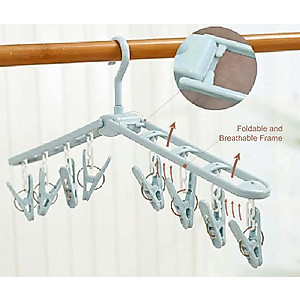 Fineget Portable Travel Shorts Skirt Shirt Socks Hangers with Clips Foldable Pants Clothes Plastic Suit Hangers Collapsible Non Slip Closet Organizer Retail Displays (Blue Pink, 2 PCS)