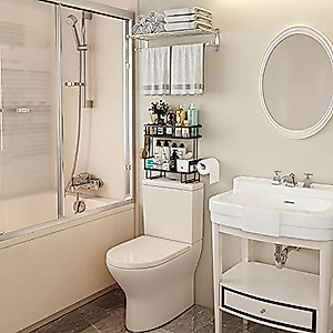 Godboat Over The Toilet Storage, 2-Tier Bathroom Organizer Shelves, Multifunctional Toilet Rack,No Drilling Space Saver with Wall Mounting Design (Black)