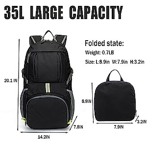 YOTOM Travel Hiking Backpack, 35L Ultralight Packable Travel Camping Hiking Backpack Daypack (Black)