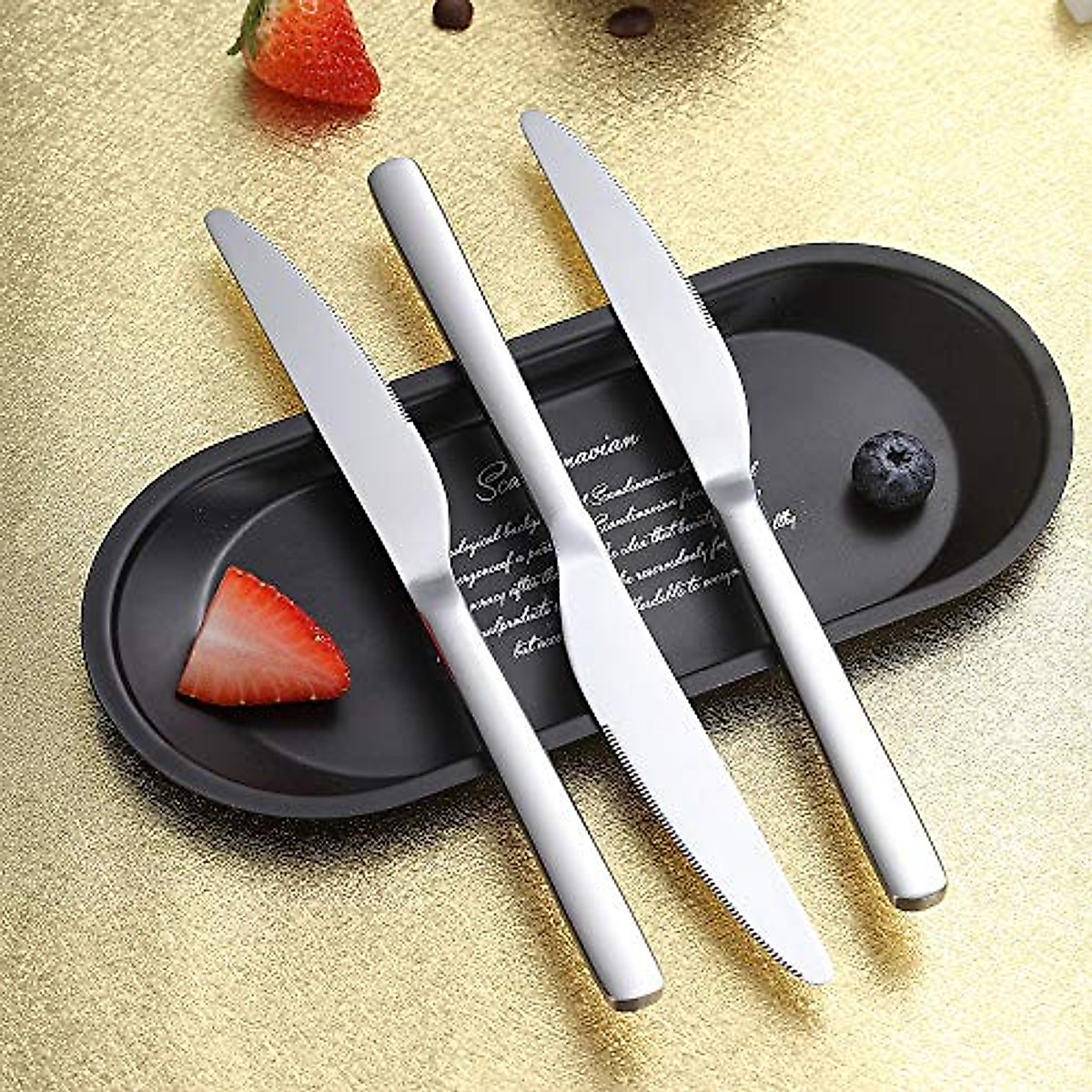 Dinner Knives 12 Pieces, Homquen Sturdy 9.25" Stainless Steel Modern Design Knife, Knifes Set With Round Edge Dishwasher Safe Easy to Clean