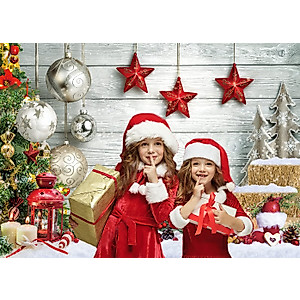 CYLYH 7X5FT Christmas Backdrop White Wood Floor Photography Backdrop Winter Snow Christmas Balls Xmas Tree Gift Family Party Photo Background New Year Party Banner Backdrop D551