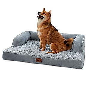 Casa Paw Orthopedic Dog Beds for Large Dogs, Waterproof Dog Beds Large, Memory Foam Dog Couch Bed, Comfy Bolster Pet Bed with Removable Washable Cover, Nonskid Bottom (Large, Grey)