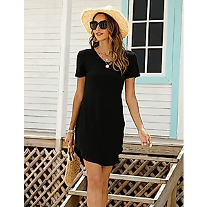 Haola Women's Summer Short Sleee Slim Fit Shirts Mini Dresses Juniors Dress Top S Black