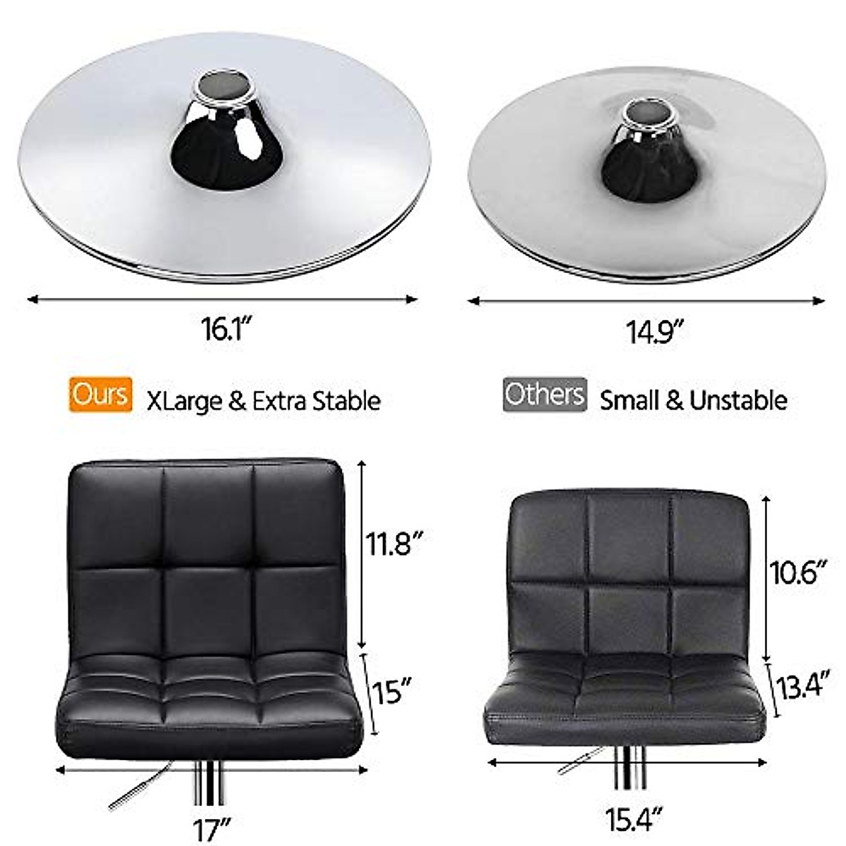 Yaheetech Bar Stools Set of 2 - Modern Adjustable Kitchen Island Chairs Counter Height Barstools Swivel PU Leather Chair Black 30 inches,X-Large Base and Seat