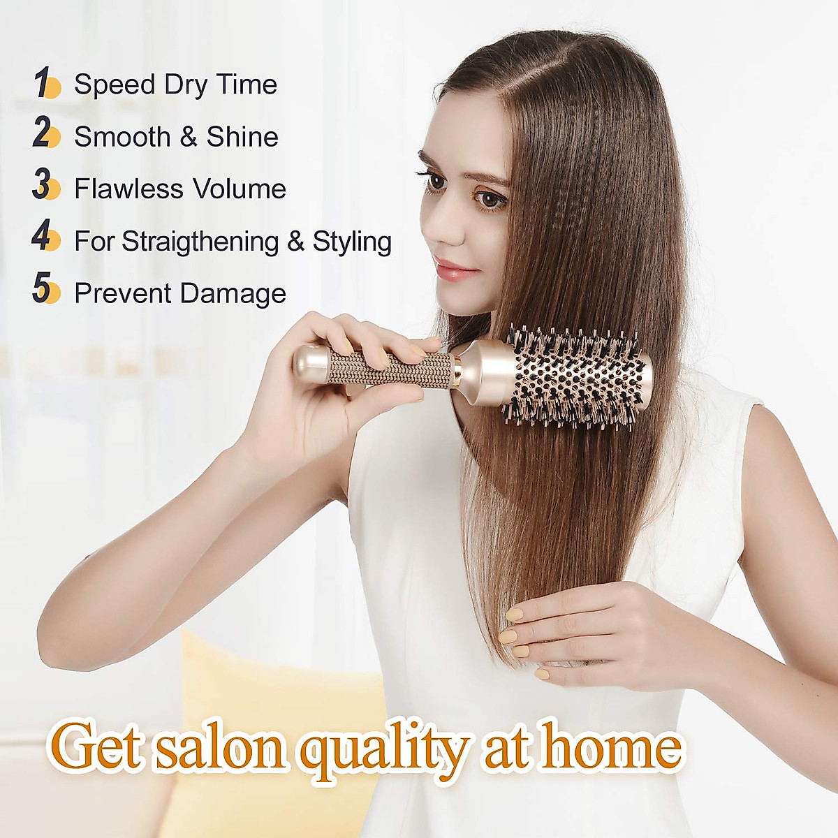 Nano Thermal Ceramic Round Hair Brush with Boar Bristles for Blow Drying and Styling by Sndyi - 2.9 Inch Barrel