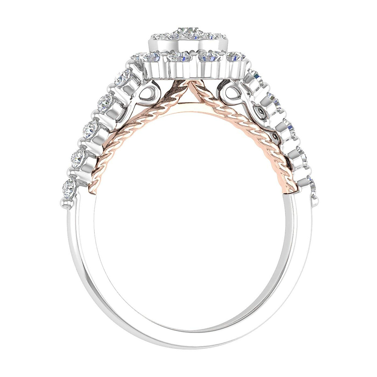 1/2 Carat Round Diamond Halo Ring in 10K White & Rose Gold (Ring Size 9.25)
