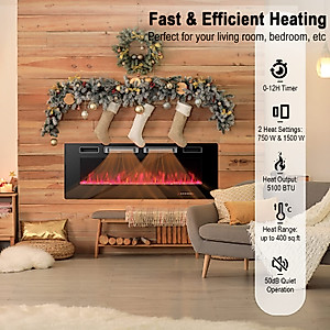 Tangkula 50 inches Electric Fireplace Insert, 3.19 Inches Ultra Thin Recessed & Wall Mounted 1400W Fireplace with Adjustable Flame Color & Speed, 12 H Timer,Remote Control,Touch Screen and WiFi App