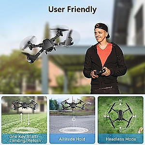 Drone with Camera for Adults, ATTOP 1080P Live Video 120° Wide Angle APP-Controlled Camera Drone for Kids 8-12, Beginner Friendly with 1 Key Fly/Land/Return, Remote/Voice/Gesture/Gravity Control, FPV Drone w/ Safe Emergency Stop, 360° Flip, VR Mode, Carry