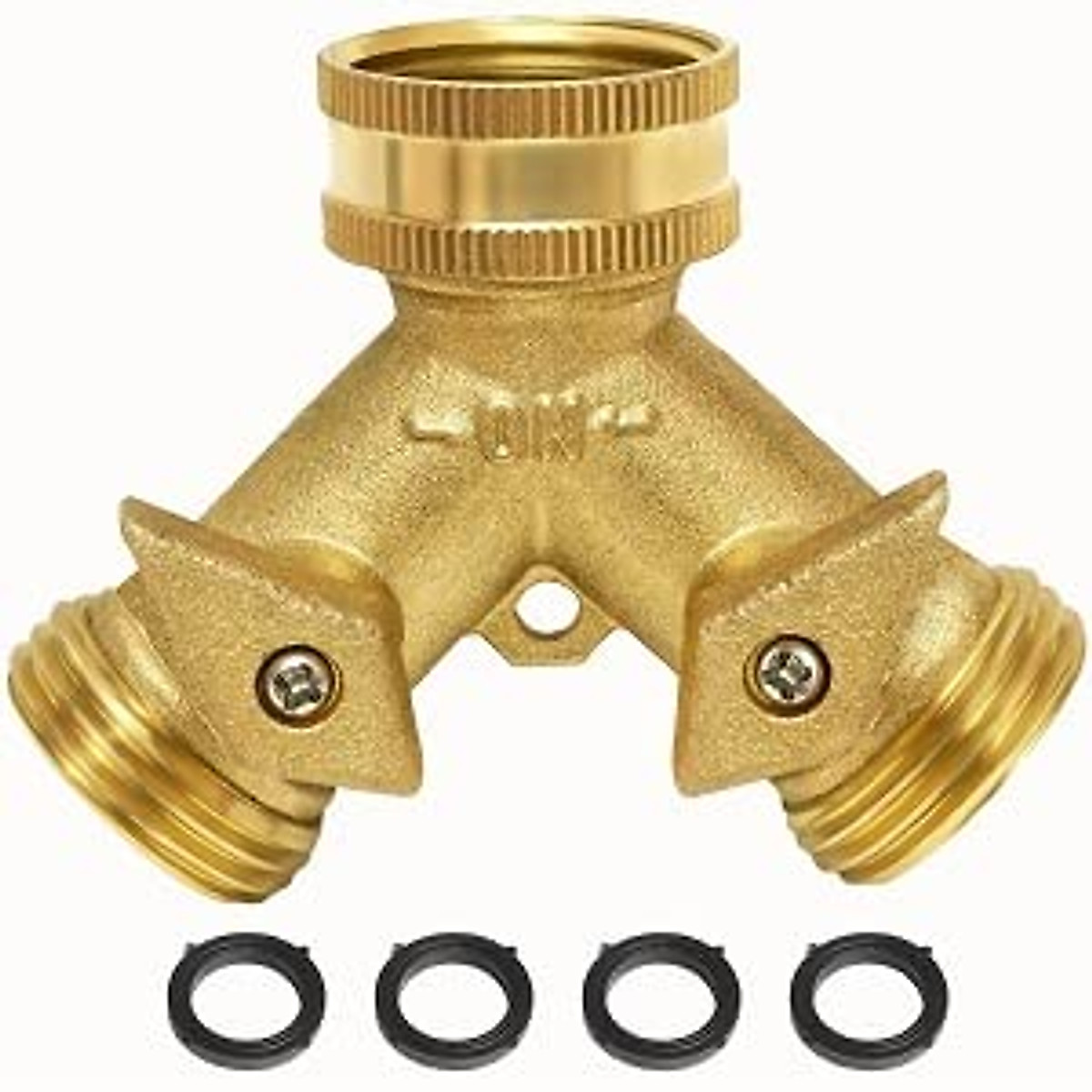 Garden Hose Splitter 2 Way - Heavy Duty Solid Brass Hose Y Splitter，Hose Faucet Splitter,3/4" Brass Hose Adapter Connectors Shut Off Valve, Hose Spigot Adapter 2 Valves, Plus 4 Extra Rubber Washers.