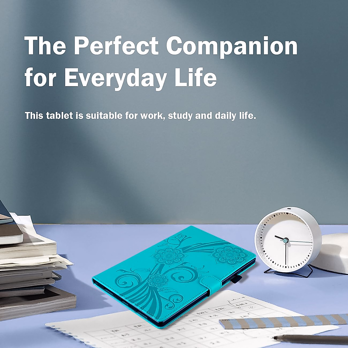 Kitzomi Case for Samsung Galaxy Tab A8 10.5 inch 2022,Premium PU Leather Embossed Mandara Folio Stand with Auto Wake/Sleep&Card Holder Cover for Tab A8 SM-X200/X205/X207 Tablet,Turquoise