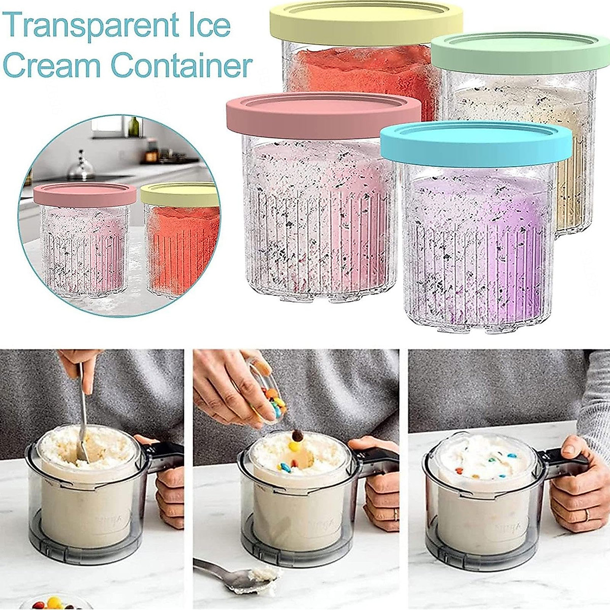 EVANEM Creami Pints and Lids, for Ninja Creami Pints with Lids,24 OZ Pint Storage Containers Bpa-Free,Dishwasher Safe for NC500 NC501 Series Ice Cream Maker