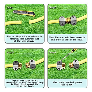 little tigger Garden Hose Repair Kit, Aluminum Mender Female and Male Hose End Connector with Zinc Clamp, Suitable for 3/4 Inch and 5/8 Inch Garden Hoses (2Sets)