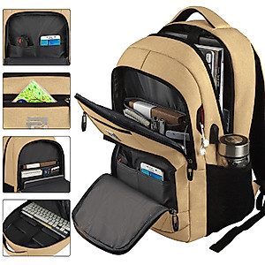 Laptop Backpack,Business Travel Anti Theft Slim Durable Laptops Backpack with USB Charging Port,Water Resistant College Computer Bag for Women & Men Fits 15.6 Inch Laptop and Notebook-Khaki