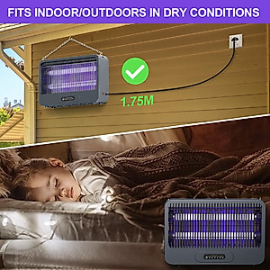 Electric Bug Zapper Indoor, 3500V Fruit Fly Traps for Indoors Home, Fly Zapper Mosquito Trap with Double-Sided Grid and Timer Remote, 2 Extra Blubs (Grey)