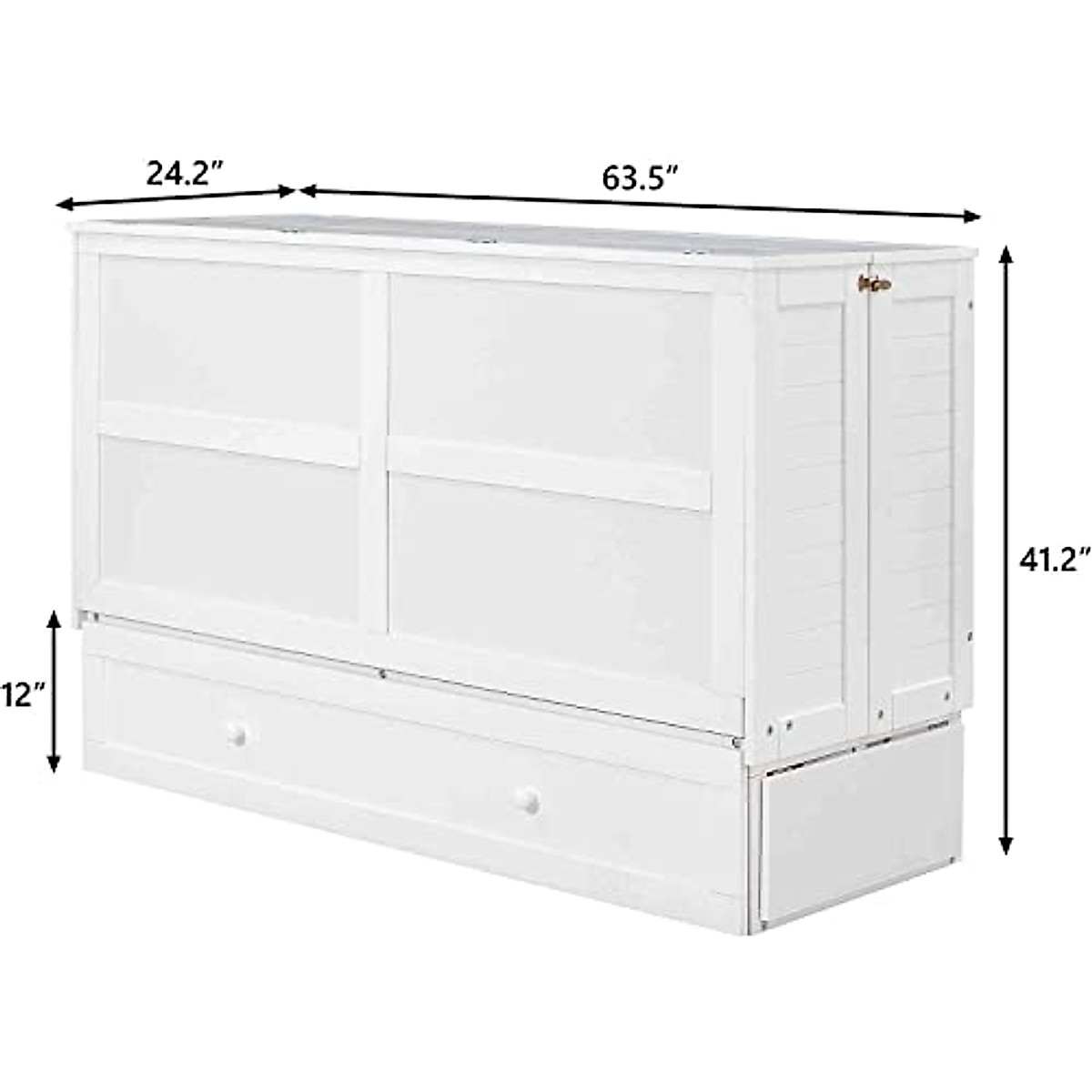 DNYN Queen Size Mobile Murphy Bed with Storage Drawer, Wood Bedframe w/Little Shelves on Each Side, Can Convert to Cabinet for Guest Room Home Office, White