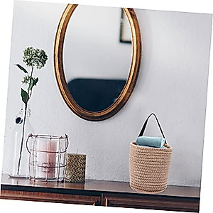Cabilock 2 pcs Cotton Rope Woven Basket laundry woven bucket bathroom wall organizer round basket Rope planter basket empty gift basket toy basket with handles fabric bin hanging toy box