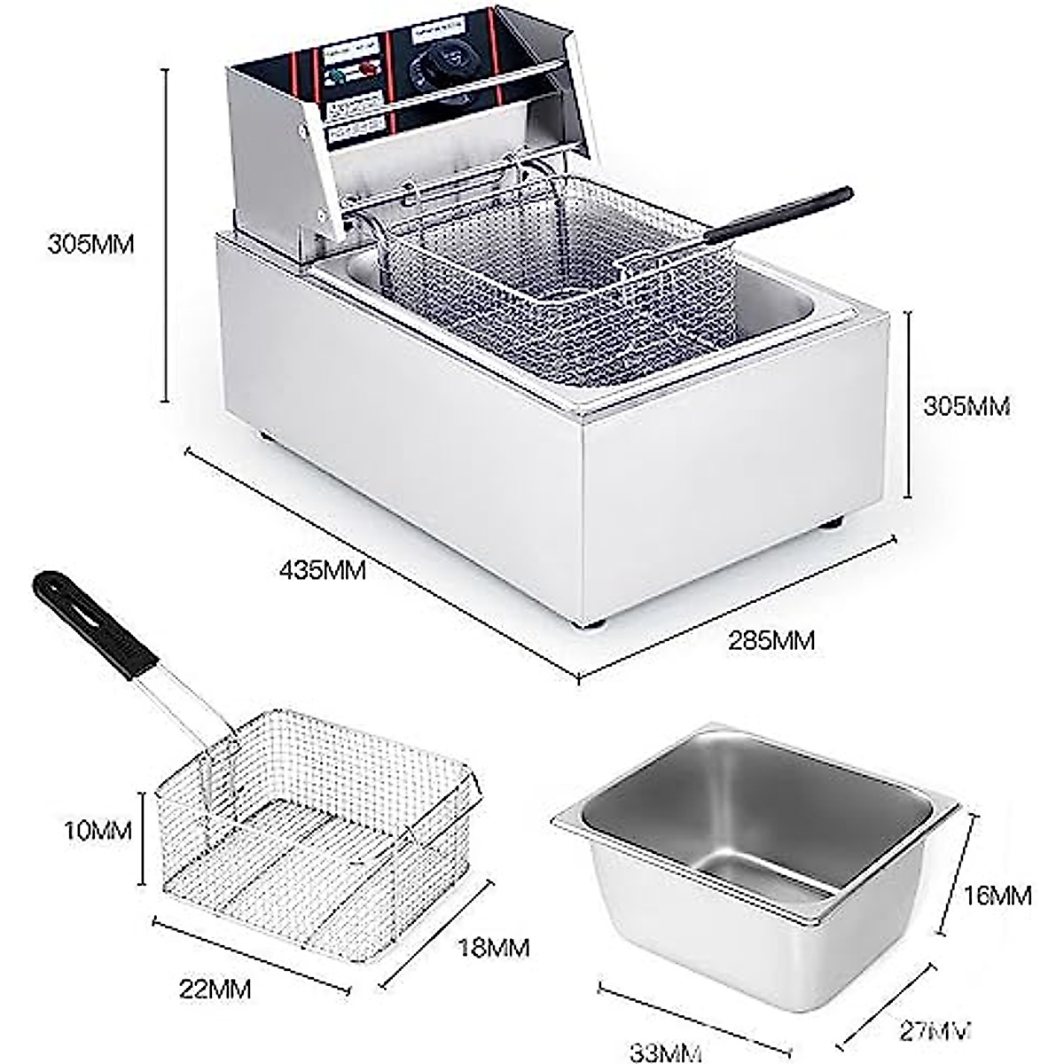 Small Deep Fat Fryer With Countertop Fryers Stainless Steel French Fries Electric Deep Fryers 10 Liter, Viewing Window, Countertop Fryer, 60-200°C Adjustable Temperature Control, Safety Handle