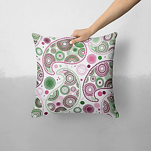 iiRov Pink & Green Floral Paisley - Custom Decorative Home Decor Indoor or Outdoor Throw Pillow Cover for Sofa, Bed or Couch Cushion (Pillow CASE Cover ONLY)