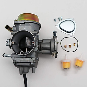 KIPA Carburetor For Yamaha RHINO 660 YFM660 YXR660FA YXR660FSE YXR660FH YXR660 Hunter UTV ATV 2004 2005 2006 2007 Replace OEM part number 5KM-14901-00-00 2Pcs New Main jets & 2Pcs Fuel Filters