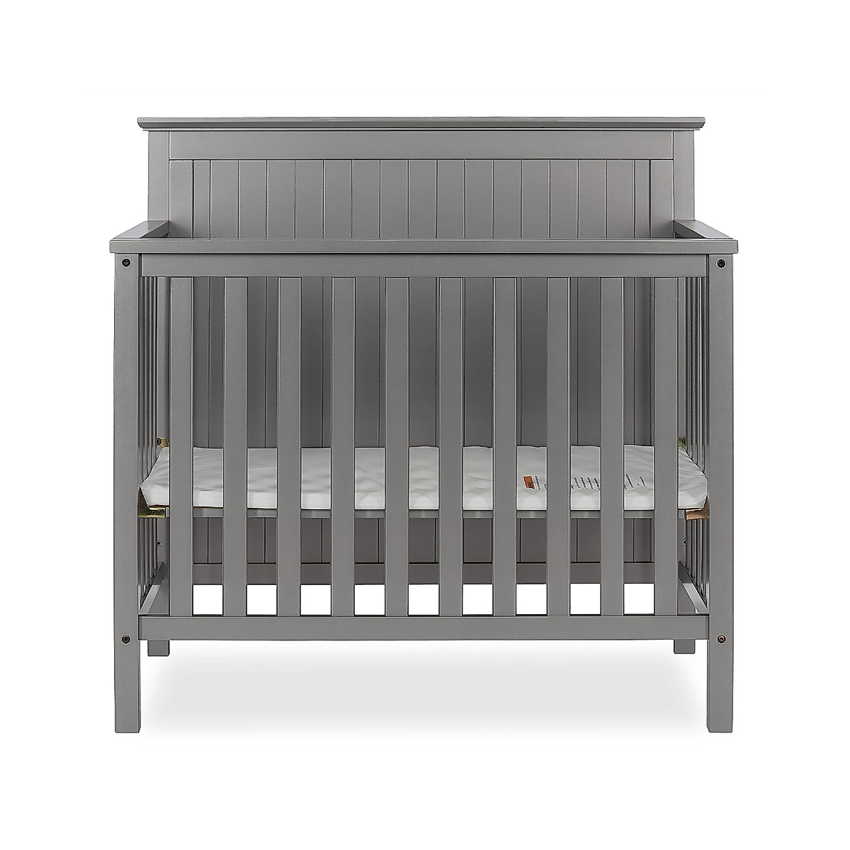Dream On Me Ava 4-in-1 Convertible Mini Crib in Steel Grey, Greenguard Gold Certified, Non-Toxic Finish, Comes with 1" Mattress Pad, with 3 Mattress Height Settings