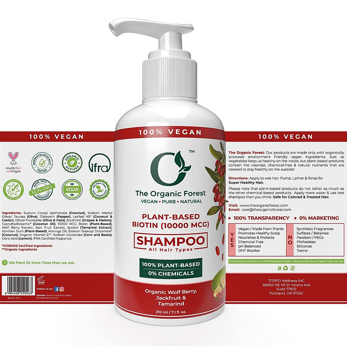 The Organic Forest - VEGAN . PURE . NATURAL Biotin Shampoo | Hair Thickening | Moisturizing for Dry or Oily Scalp | 7.1 fl.oz.