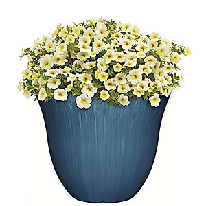 Classic Home and Garden Honeysuckle Resin Flower Pot Planter, Ocean Blue, 15"