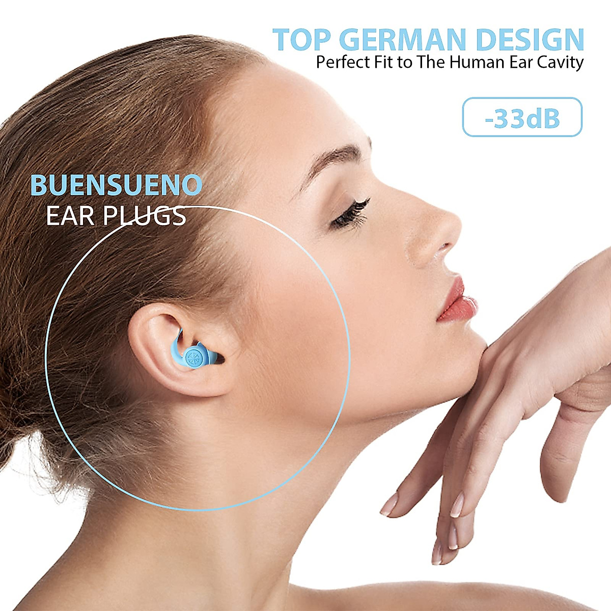 Silicone Ear Plugs for Sleeping - BUENSUENO 2 Pairs Reusable Washable Earplugs for Sleep, Work，Swimming, for Noise Cancelling, Sound Blocking Sleeping, Concert (Light Blue Star)…