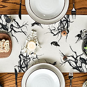 Artoid Mode Silhouette Tree Crows Halloween Table Runner, Branches Fall Kitchen Dining Table Decoration for Outdoor Home Party 13x72 Inch