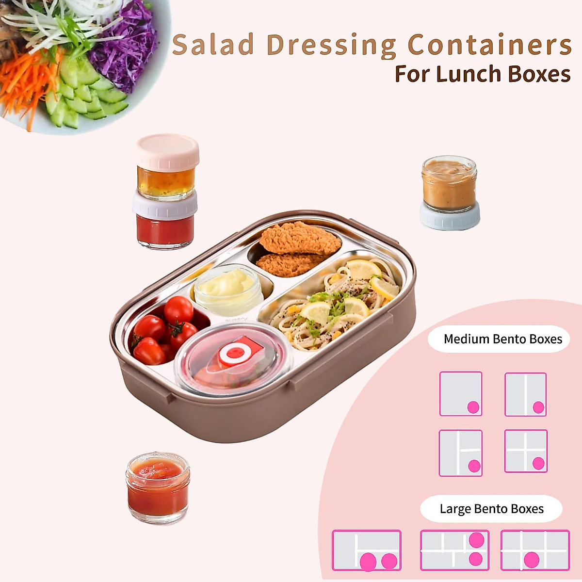 Small Glass Jars with Lids [6 Pack], Salad Dressing Container To Go, Condiment Containers & Dipping Sauce Cups, Glass Meal Prep Containers for Lunch Box (1.7oz)